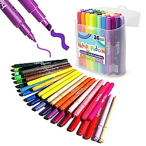 Double Sided Marker Sets for Kids Happido, Set of 36 Water Based Non Toxic Markers with Case, Great School Supplies, Art Supplies and Stationery Set