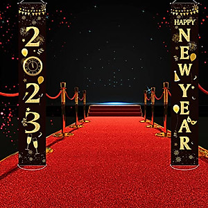 Large 2023 Happy New Year Door Banner New Year Porch Banner Signs Happy New Year Hanging Decorations for New Years Eve Party Supplies 2023 NYE Party Decorations