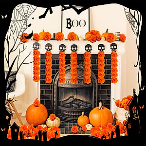 TRvancat Marigold Flowers Heads Bulk, Silk Artificial Flowers for Diwali,Indian Festival, DIY Marigold Garland Day of The Dead Decorations (Orange)