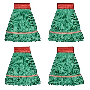 Loop-End Mop Heads Refill Cotton/Synthetic Large Size, for Home Commercial, and Industrial Use 18-Inch, Green 4-Pack