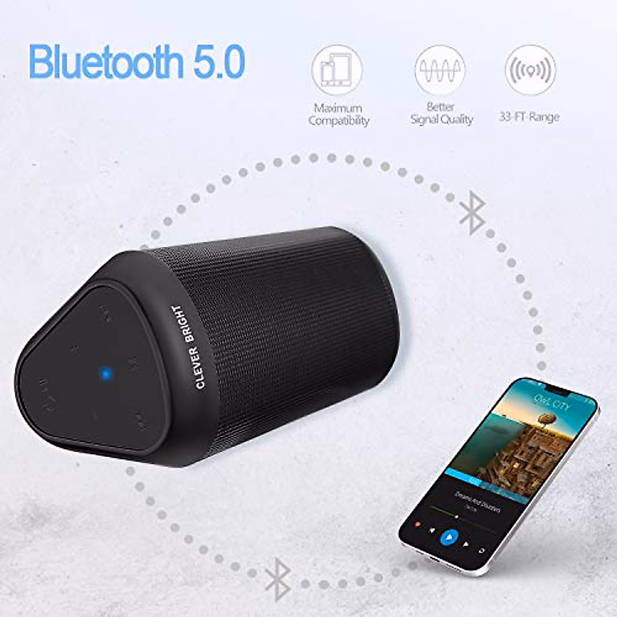 CLEVER BRIGHT Portable Wireless Bluetooth Speakers 7 LED Lights Patterns Wireless Speaker V5.0 Hi-Fi Bass Powerful Sound Built-in Microphone, HandsFree, Audio-Auxiliary,Valentines Day Gifts
