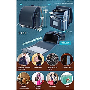 Baobab's wish Ransel Randoseru Backpack Semi-automatic satchel Japanese school bag for girls and boys PU leather bab-rng58 (Blue)