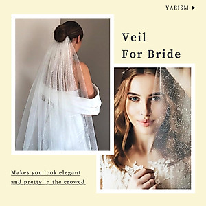 YAEISM Bride Wedding Veil White Glitter Cathedral Veil Sparkly Bachelorette Veil Fingertip Bridal Long Star Light Tulle Veils with Metal Comb for Brides and Women