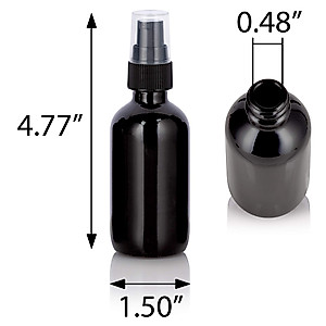 JUVITUS 2 oz Black Glass Luxury Boston Round Bottle with Black Treatment Pump (12 Pack) + Funnel