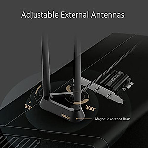 ASUS PCE-AXE59BT WiFi6 6E AX5400 PCI-E Adapter with 2 External Antennas and magnetized Base. Supporting 6GHz Band, 160MHz, Bluetooth 5.2, WPA3 Network Security, OFDMA and MU-MIMO