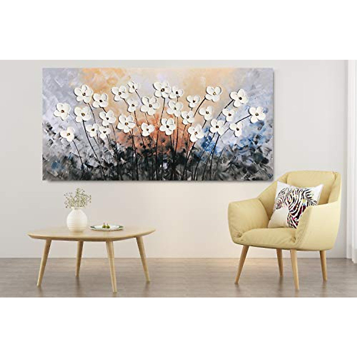 Yihui Arts Flower Canvas Wall Art with 3D Hand Painted Textured Modern Large Oil Painting Contemprary Aesthetic Floral Pictures for Living Room Bedroom DinningDecor
