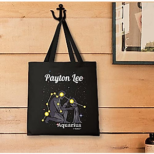 Zodiac Gifts For Women Aquarius Personalized Zodiac Sign Aquarius Constellation Personalized Black Canvas Tote Bag