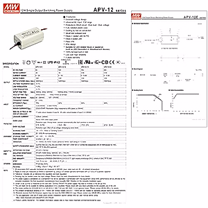 DynMach APV-12-24 12W 24V 0.5A High Efficiency LED Lighting Power Supply - Compact and Waterproof for LED Applications