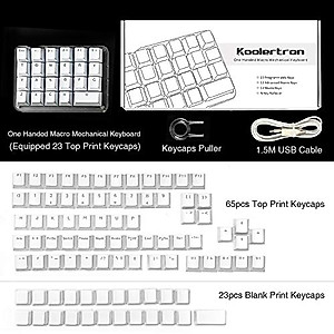 Koolertron One Handed Macro Mechanical Keyboard, Portable Mini One-Handed Mechanical Gaming Keypad 23 Fully Programmable Keys (RGB Backlit/Blue switches)