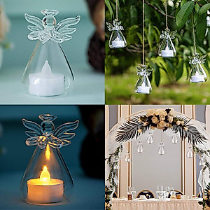 Pack of 20 Hanging Glass Candle Holders Angel Candleholders with Led Tealight Candle Inside Votive Decoration for Wedding Party Restaurant Hotel Garden Decoration,(18+2 Pcs)