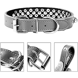 Serijoars Adjustable Genuine Leather Spiked Studded Dog Collars for Small Medium Large Pets /Pit Bull/Bulldog/Pugs/Husky (L, Brown2)
