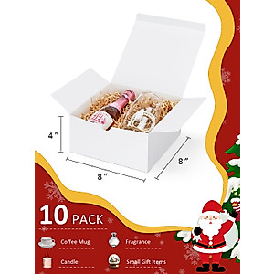 Eupako 8x8x4 Gift Boxes 10 PCS and 5x5x3.5 Gift Boxes 25 PCS, White Gift Boxes with Lids, Paper Cardboard Gift Box for Bridesmaid Proposal Gifts, Wedding, Birthday, Crafting, Graduation, Holiday