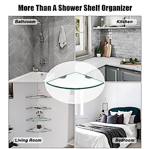 FesGif 2 Pack Glass Corner Shelf for Bathroom Shower Caddy Basket Shelf Shampoo Holder Storage Organizer No Drilling Adhesive Wall Mounted Bathroom Shelf Floating Extra Thick Tempered Glass Shelves