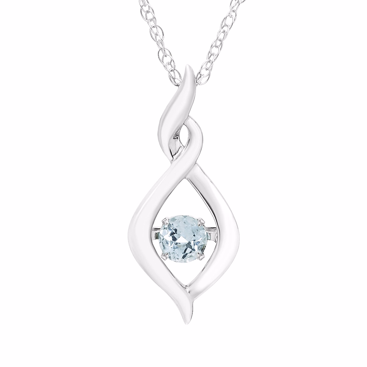 Boston Bay Diamonds .925 Sterling Silver & Blue Aquamarine Infinity Twist Dancing Brilliance in Motion Pendant Necklace with Rope Chain - 18”