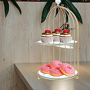 DOITOOL Gold Bird Cage Cake Stand 2 Tier Serving Tray, 2 Tier Cupcake Stand for Dessert Table Display, Tiered Serving Tray for Party Wedding Baby Shower for Cupcakes Fruits Dessert Snacks ( 2 Tier )