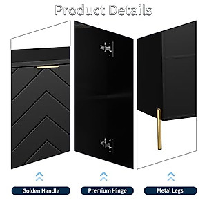 Clihome Storage Cabinet with 4 Doors，63 Inch Monden Accent Cabinet with Adjustable Shelf，Free-Standing Sideboard with Gold Legs for Hallway, Living Room, Black