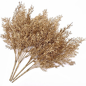 LOVENIMEN Artificial Plants for Christmas Decor, Gold Antler Grass Bunches Fake Shrubs Leaves Faux Branch Indoor Outdoor Home Garden Party Hotel Verandah Wedding DIY Xmas Decoration - Golden 4 Pack