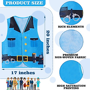 20 PCS Kids Community Helper Dress Up Vest Career Costumes Role Play Career Cosplay Clothes Pretend and Play Costume for Kids Dress up Doctor Police Fireman Car Racer Cowboy Farmers Worker Pirate