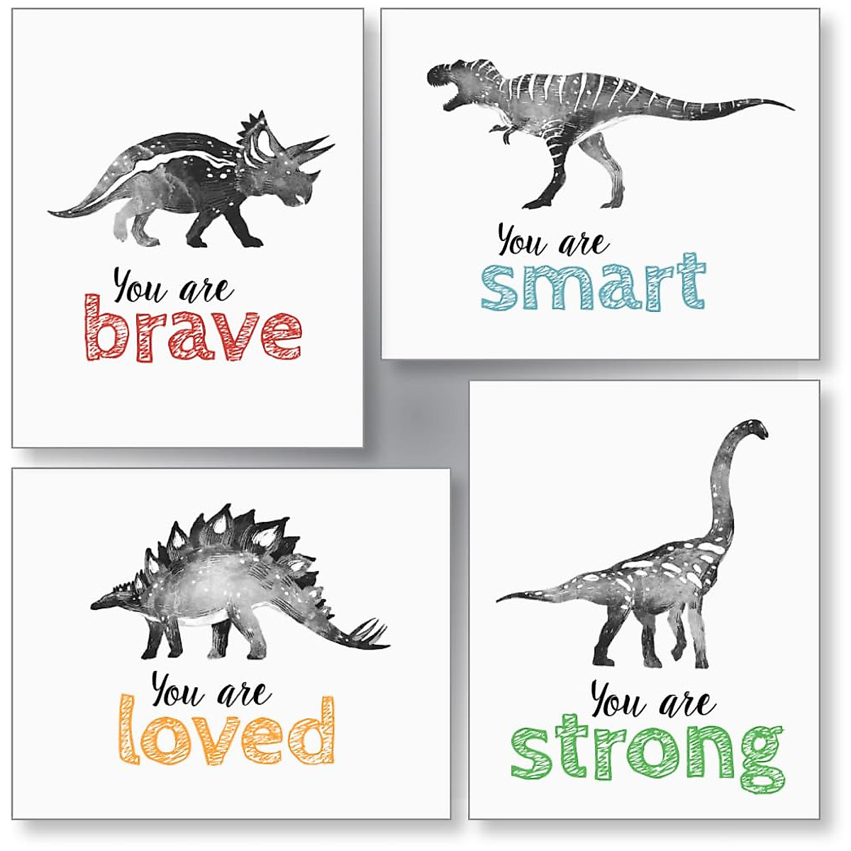 Confetti Fox Dinosaur Wall Art for Little Boys Room, Baby Nursery Posters, Motivational Kids Playroom Dino Decor, Toddler T-Rex Positive Affirmations Quotes (8x10 Unframed Set of 4 Prints)