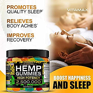 Vitamax Hemp Gummies - Great for Peace & Relaxation - 2,500,000 - Natural Fruit Flavors Tasty Relief – Made in USA – Relaxing Gummies – 100ct