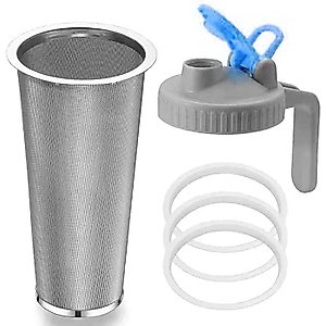 CONNYAM Cold Brew Coffee Maker, Coffee Strainer Stainless Steel Mesh Filter - 2 Quart (64oz) - Wide Mouth Mason Jar Flip Cap Lid with Handle, Mesh with Silicone Seals, Cold Brew Tea Maker