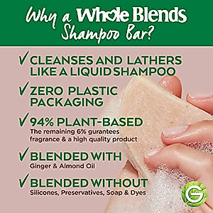 Garnier Haircare Whole Blends Ginger Recovery Strengthening Shampoo Bar for Weak Hair, Zero Plastic Packaging, Free of Preservatives, Silicones, Soap & Dye, with Ginger & Almond Oil, 2 Oz
