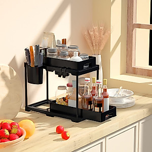 2 Pack Under Sink Organizers and Storage, Under Sink Storage for Bathroom 8 Hooks Bath Collection Baskets, Multi-purpose Storage Shelf (2)