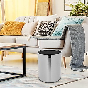 Cabilock Stainless Steel Trash Can Round Wastebasket Garbage Container Bin with Ring Open Top Recycle Bin Trash Waste Container for Home Office Kitchen Restaurant Restroom