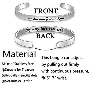 BNQL Semicolon Heartbeat Cuff Bracelet Keep Going Bracelet My Story Isn't Ovet Yet Inspiration Jewelry (Cuff S)