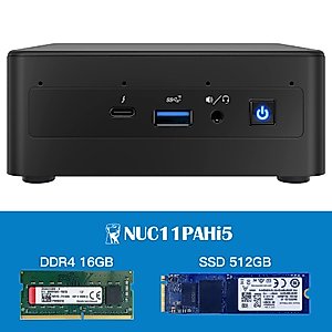 Intel NUC, Intel NUC 11 Panther Canyon NUC11PAHi5 Mini PC with Intel Core i5-1135G7 (16GB RAM+512GB NVMe SSD) Up to 4.2GHz Turbo,4core,28W, Intel Iris Xe Graphics,WiFi6,Thunderbolt 3-Win11 Pro
