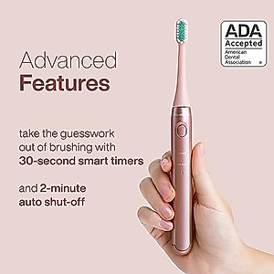 Aquasonic Icon ADA-Accepted Rechargeable Toothbrush | Magnetic Holder & Slim Travel Case | 2 Brushing Modes & Smart Timers | Modern & Convenient (Blush)