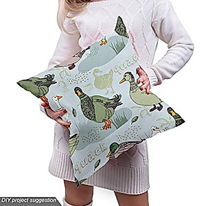 Lunarable Geese Fabric by The Yard, Ducks Fowl on The Farm with Greenery Leaves Etching Illustration Design Print, Decorative Fabric for Upholstery and Home Accents, 1 Yard, Olive Green