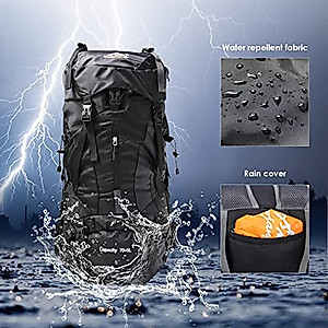WintMing 75L Hiking Backpack with Rain Cover Waterproof Camping Backpack Shoes Warehouse for Men Women, Frameless (black)