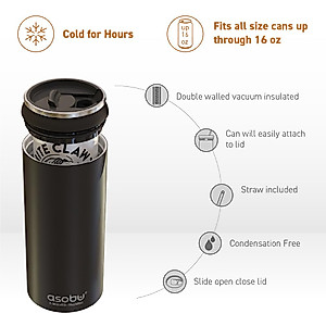 Asobu Multi Can Cooler Insulated Sleeve fits for Slim and Standard 12 Oz and 16 Oz Hard Seltzer, Soda, Beer or Energy Drinks and all standard size Beer Bottles (Glitter Black)