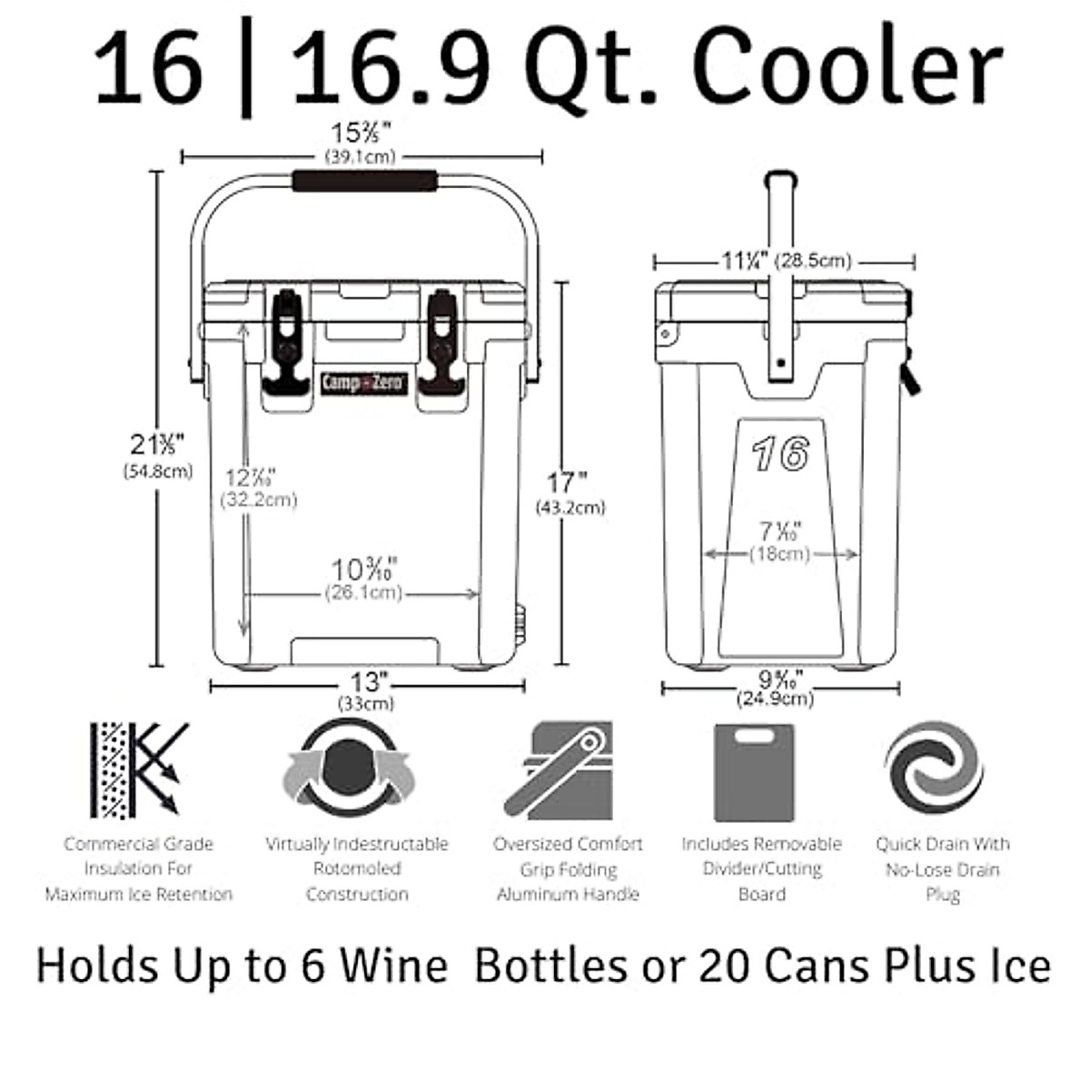 CAMP-ZERO 16L Tall Cooler/Ice Chest with 2 Molded-in Cup Holders & Folding Aluminum Handle | Thick Walled, Freezer Grade Cooler with Secure Locking System & Removable Divider (Mint Green)