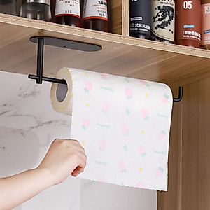 Black Paper Towel Holder Under Cabinet, Paper Towel Holder Wall Mount for Kitchen, Adhesive Paper Towel Holder for Bathroom, Self Adhesive or Drilling Stainless Steel Paper Towel Holders