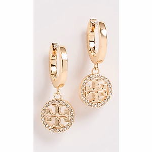 Tory Burch Women's Miller Pave Huggie Hoop Earrings, Tory Gold/Crystal, One Size
