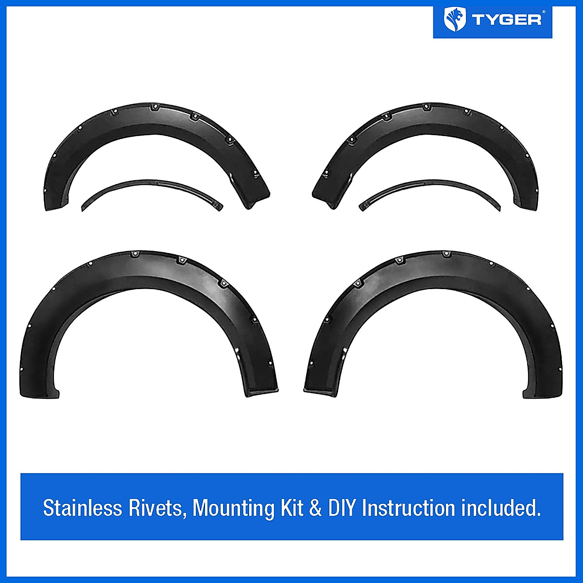 Tyger Auto Fender Flares Compatible with 2015-2017 Ford F-150, Smooth Textured Paintable Bolt-Riveted Style 4pc | TG-FF8F4168