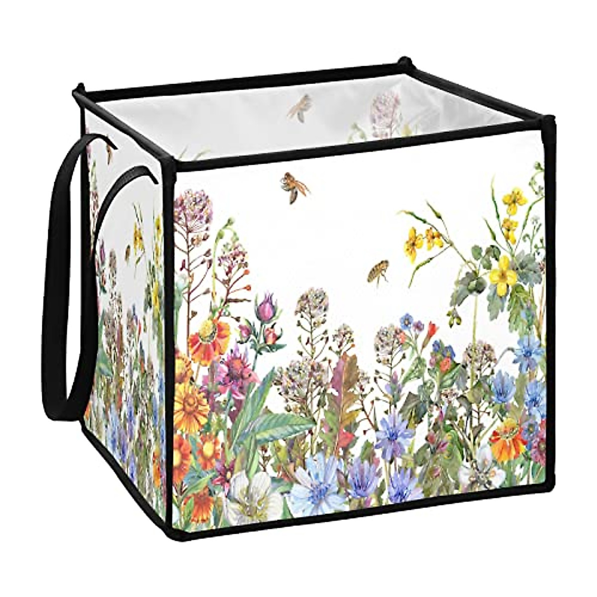 Kigai Flowers and Animals Cube Storage Bins, 13x13x13inch Collapsible Fabric Storage Cubes Organizer with Handles Decorative Storage Baskets for Home, Shelf, Closet