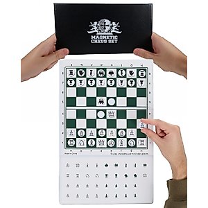 WE Games Mini Chess Set – 10 inch Foldable Pocket Chess Set, Flat Magnetic Chess Pieces, Portable and Travel Chess Set for Adults, White Logo