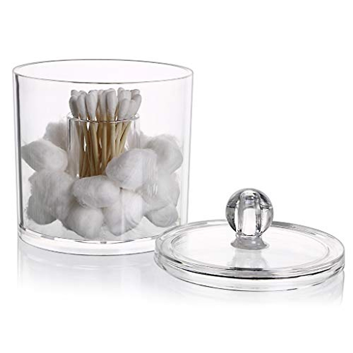 Hipiwe Cotton Ball and Swab Organizer with Lid Apothecary Acrylic Jar Makeup Cotton Organizer Bathroom Storage Canister Jar for Cotton Rounds Pads Q-tips Holder