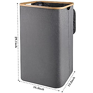 Large Laundry Basket with Lid - Collapsible Laundry Basket with Bamboo Handles, 100L Laundry Hamper for Clothes and Toys Storage, Hampers for Laundry with Inner Bag for Bathroom, Bedroom Grey