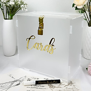 FCDECOR 10" Acrylic Wedding Card Box with Lock, Frosted Card Box for Wedding Reception, HoneyMoon Fund Box Money Box for Bridal Shower Decorations Party Reception Anniversary