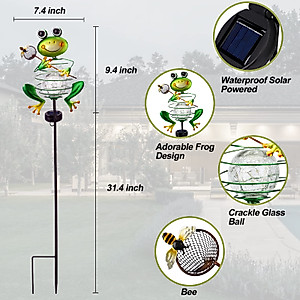 HEDAQI Frog Solar Garden Light, Metal Stake Light Crackle Glass Waterproof Globe Outdoor Decoration, Solar Power LED Light for Garden, Lawn, Patio, Pathway Decor