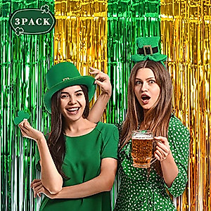 LYUBASA 3 Pack St. Patrick's Day Foil Fringe Curtains St Patricks Day Party Decorations 3.3x6.6 ft Irish Green Gold Streamer Photo Booth Prop Backdrop Decor Indoor Outdoor Party Supplies for Birthday