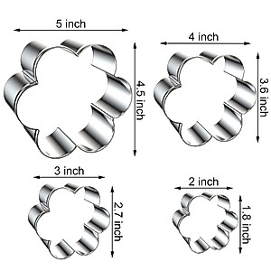 Scallop Flower Cookie Cutter Set Large - 5 Inch, 4 Inch, 3 Inch, 2 Inch - Six Petal Scalloped Edge Spring Flower Cookie Cutters Shapes Molds - Stainless Steel