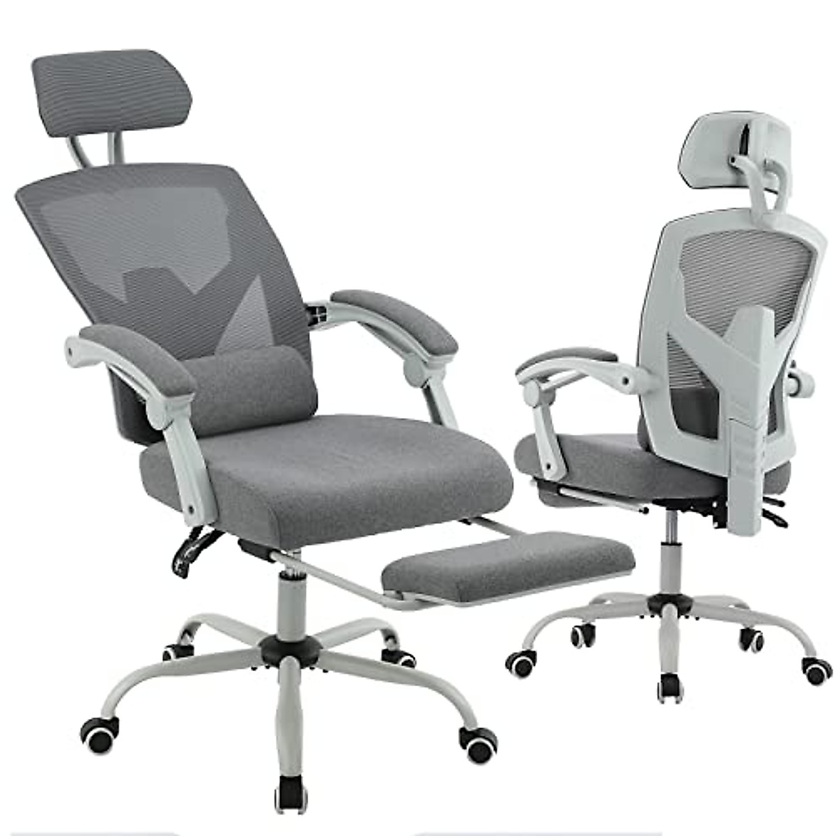 Ergonomic Office Chair, Reclining High Back Mesh Chair, Computer Desk Chair, Swivel Rolling Home Task Chair with Lumbar Support Pillow, Adjustable Headrest, Retractable Footrest and Padded Armrests