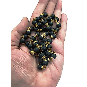 numeroastro Natural & Original Shaligram Stone Round Beads Mala In Copper Capping (54+1 Beads) (7-8 MM Approx) (1 Pc)