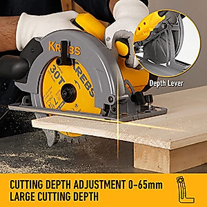 KREBS Circular Saw 4500 RPM Hand-Held Cord Circular Saw, 11 Amp with 7-1/4 Inch Blade, Adjustable Cutting Depth (1-3/4" to 2-1/2") for Wood and Logs Cutting