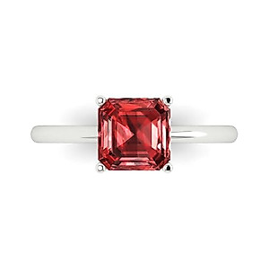 Clara Pucci 2.0 ct Asscher Cut Solitaire Natural Garnet Bridal Designer Anniversary Engagement Ring 14k White Gold